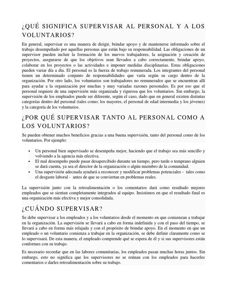 Qué Significa Supervisar Al Personal y A Los Voluntarios | PDF ...