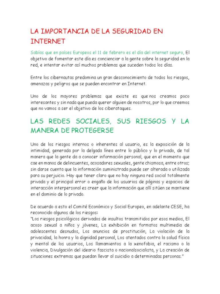 La Importancia De La Seguridad En Internet Pdf Servicio De Redes