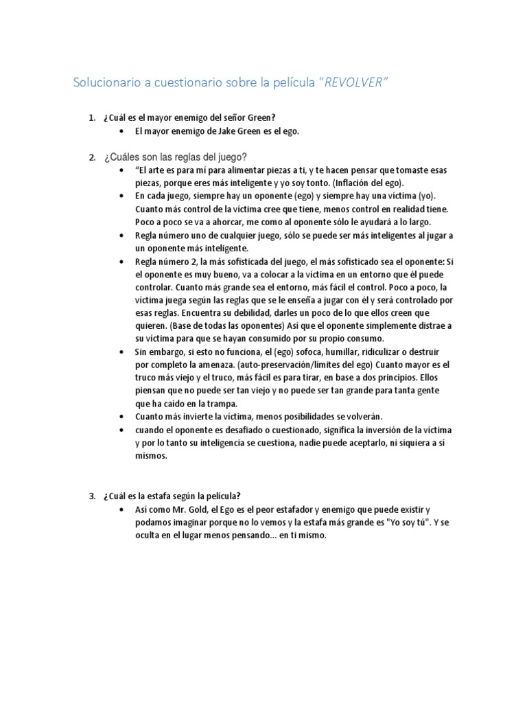 Solucionario a Cuestionario Sobre La Película | PDF