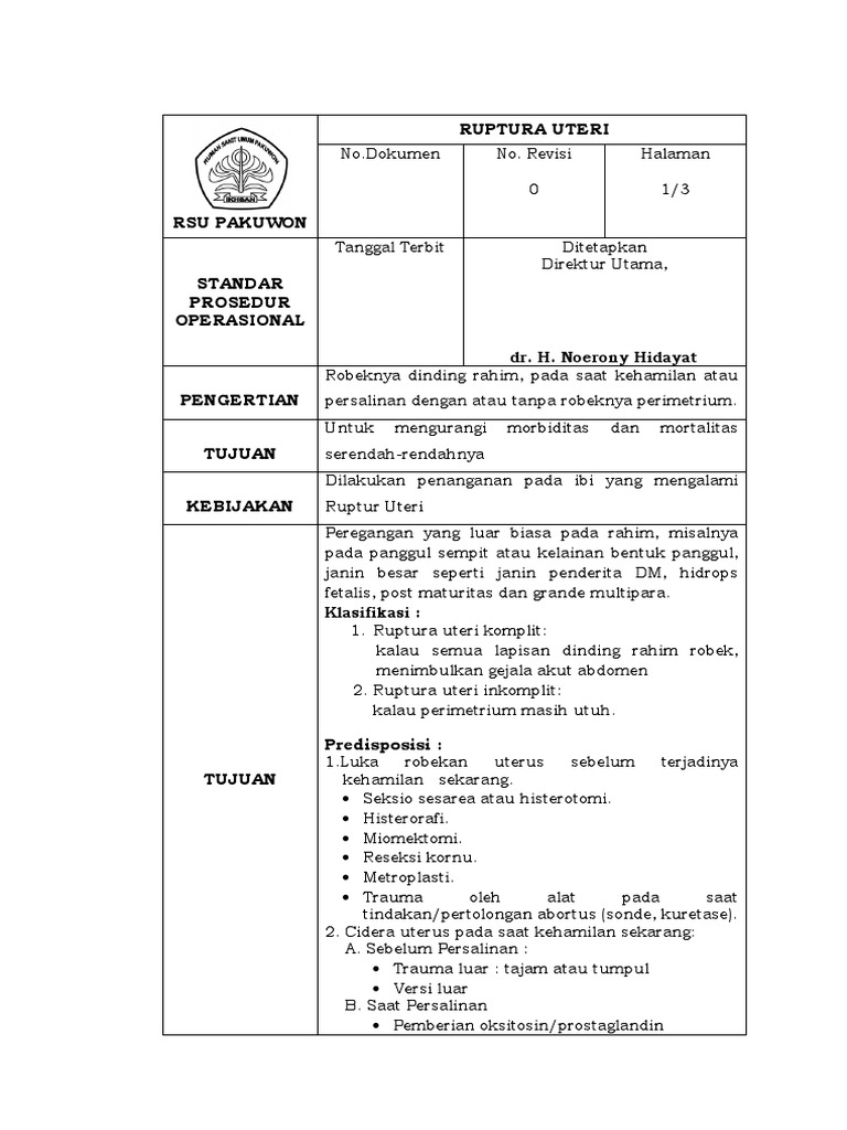 Sop Ruptur Uteri | PDF