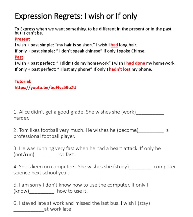 Expressing Regrets: Wish & If Only | PDF