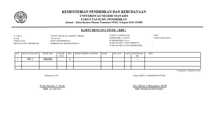 Contoh KRS Mahasiswa | PDF