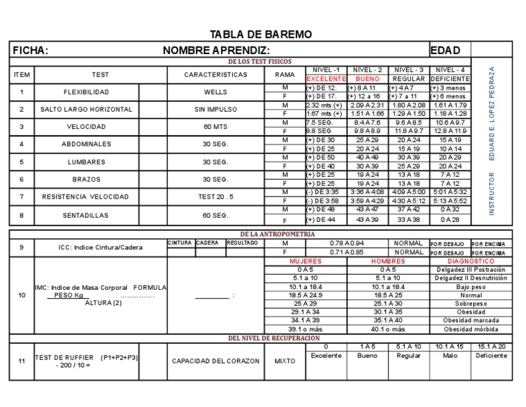 Tabla de Baremo | PDF | Obesidad | Comportamientos alimenticios de los humanos
