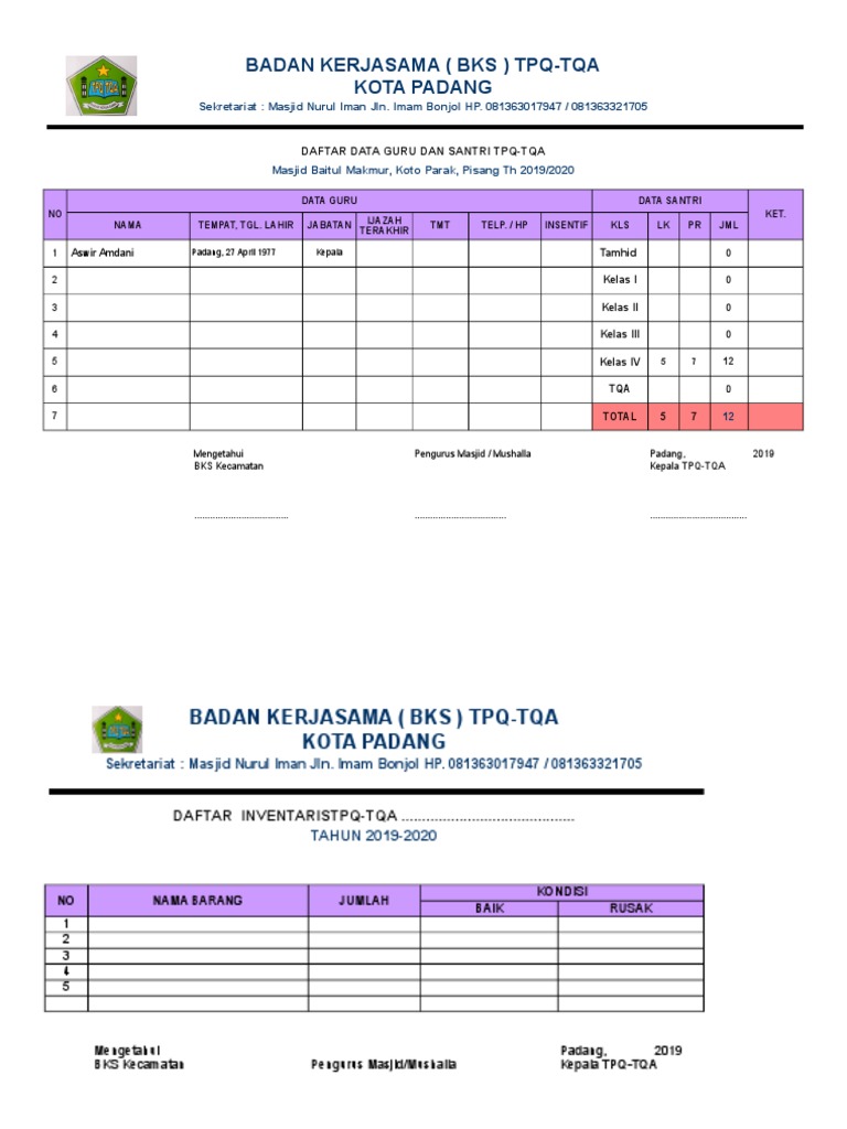 Data Guru-Santri TPQ 2019-1 | PDF