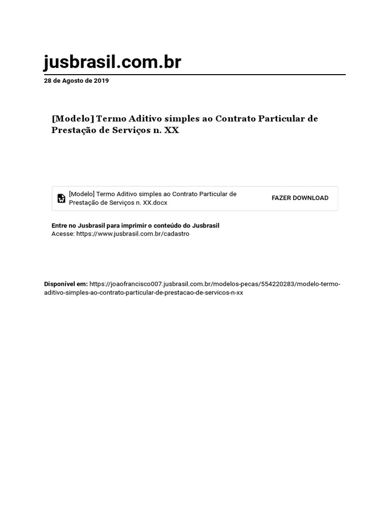 (Modelo) Termo Aditivo Simples Ao Contrato Particular de Prestação de ...