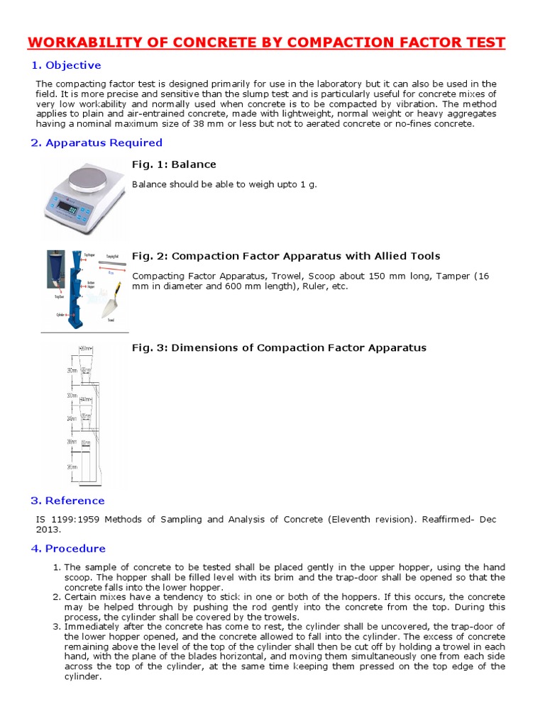 Workability of Concrete by Compaction Factor Test: 1. Objective | PDF ...