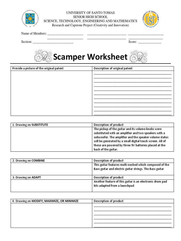 Scamper Worksheet | Bass Guitar | Loudspeaker