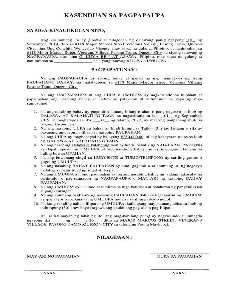 Kasunduan Sa Pagpapaupa | PDF