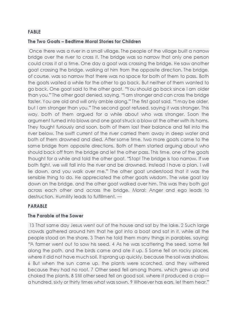 Fable The Two Goats - Bedtime Moral Stories For Children | PDF