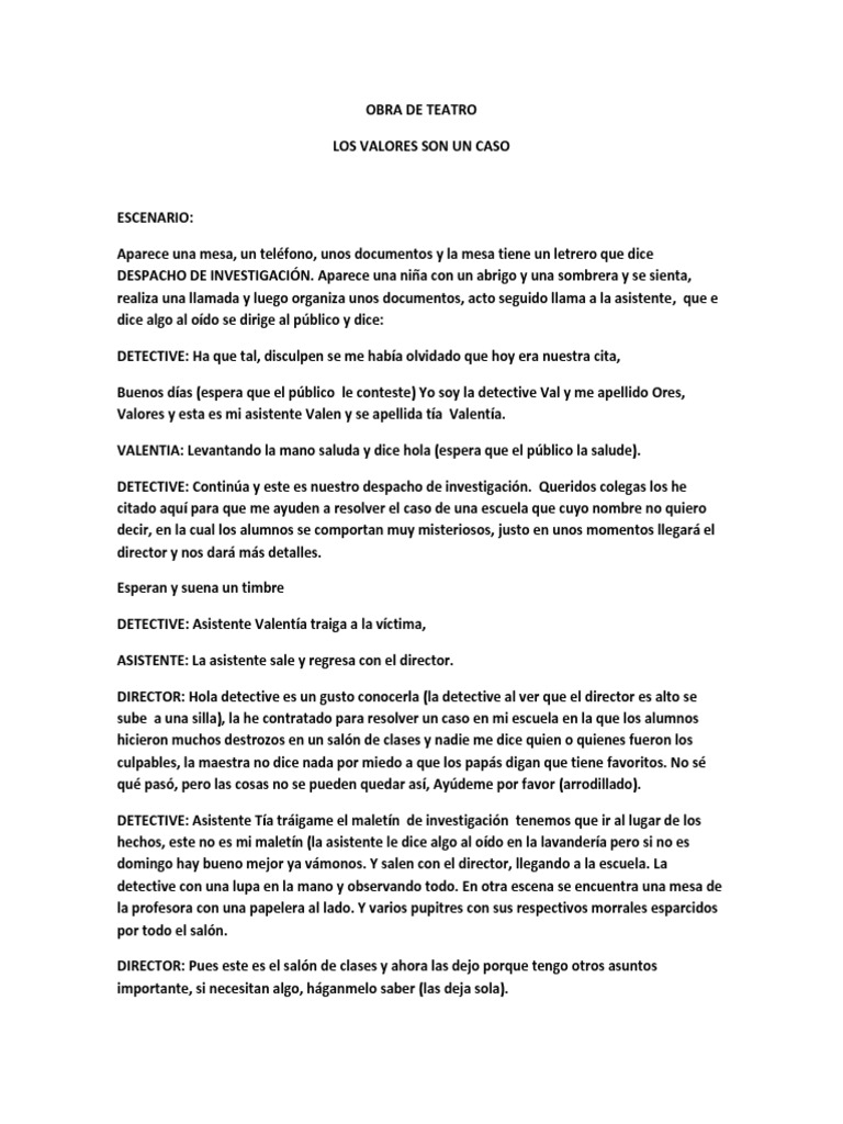 OBRA de TEATRO Los Valores Son Un Caso. | PDF