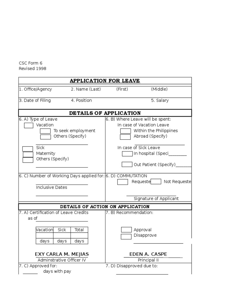 CSC Form 6 (Leave Form-New) | PDF