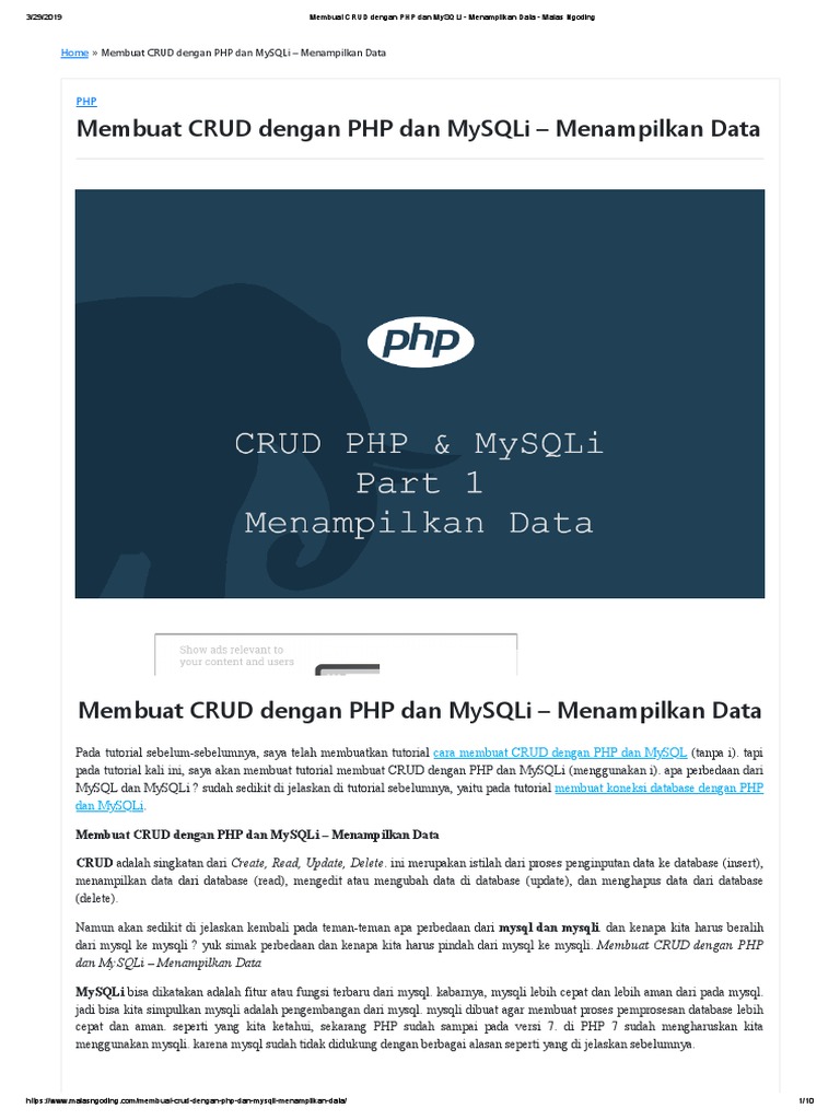 Membuat CRUD Dengan PHP Dan MySQLi - Menampilkan Data - Malas Ngoding 1 PDF | PDF | Karier ...