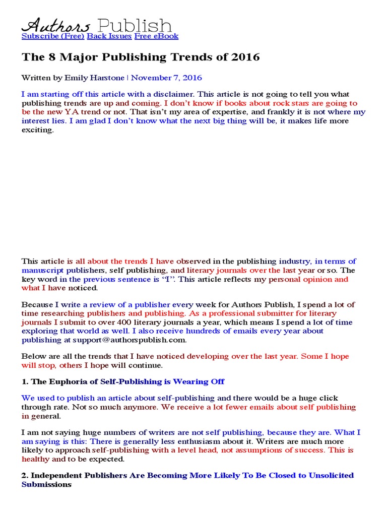 The 8 Major Publishing Trends of 2016 | PDF | Self Publishing | Publishing