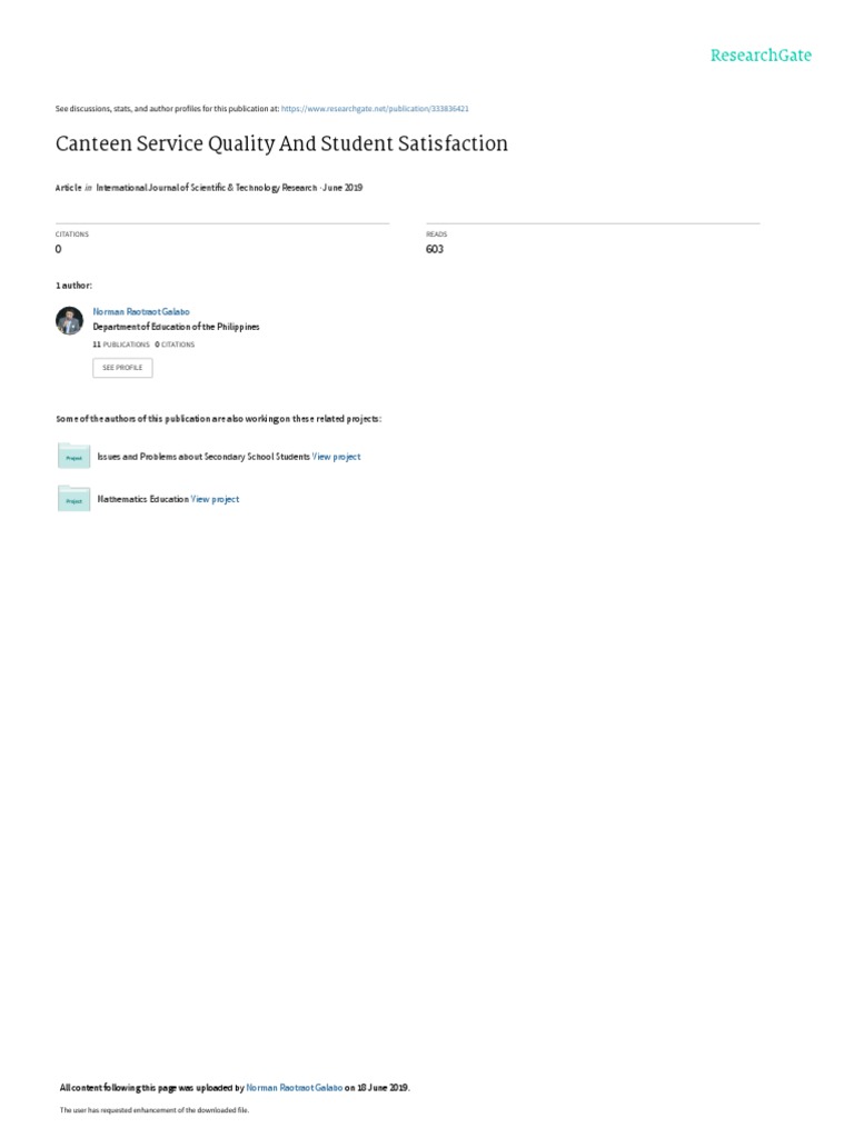 Canteen Service Quality And Student Satisfaction Pdf Pdf Customer