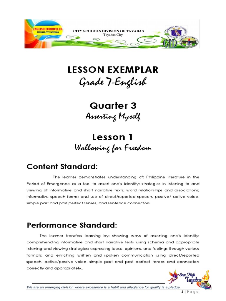 G7 English Lesson Exemplar 3rd Quarter | PDF | Narrative | Poetry