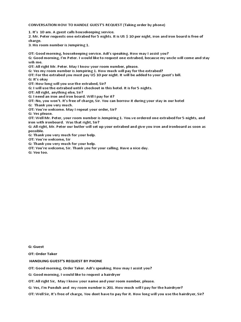 Conversation How To Handle Guest | PDF