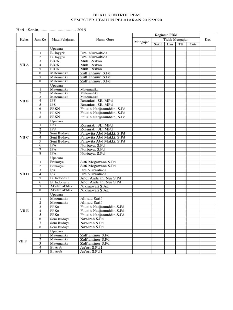 Buku Kontrol PBM | PDF