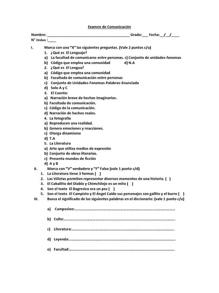 Examen de Comunicación | PDF | Libros para adolescentes