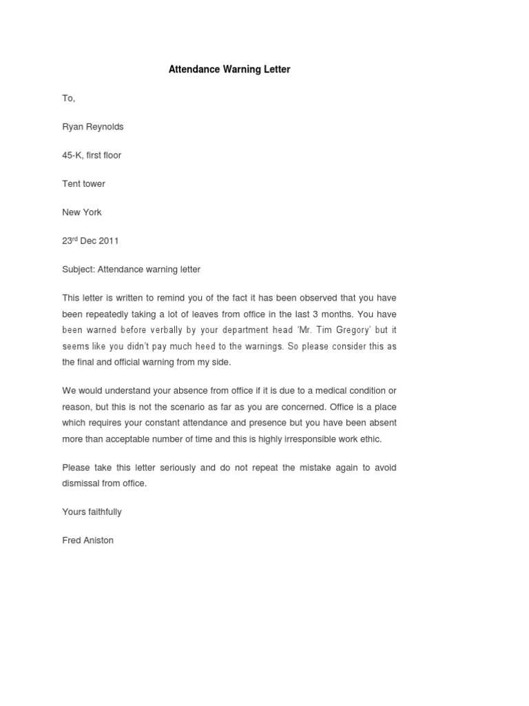 Attendance Warning Letter | PDF