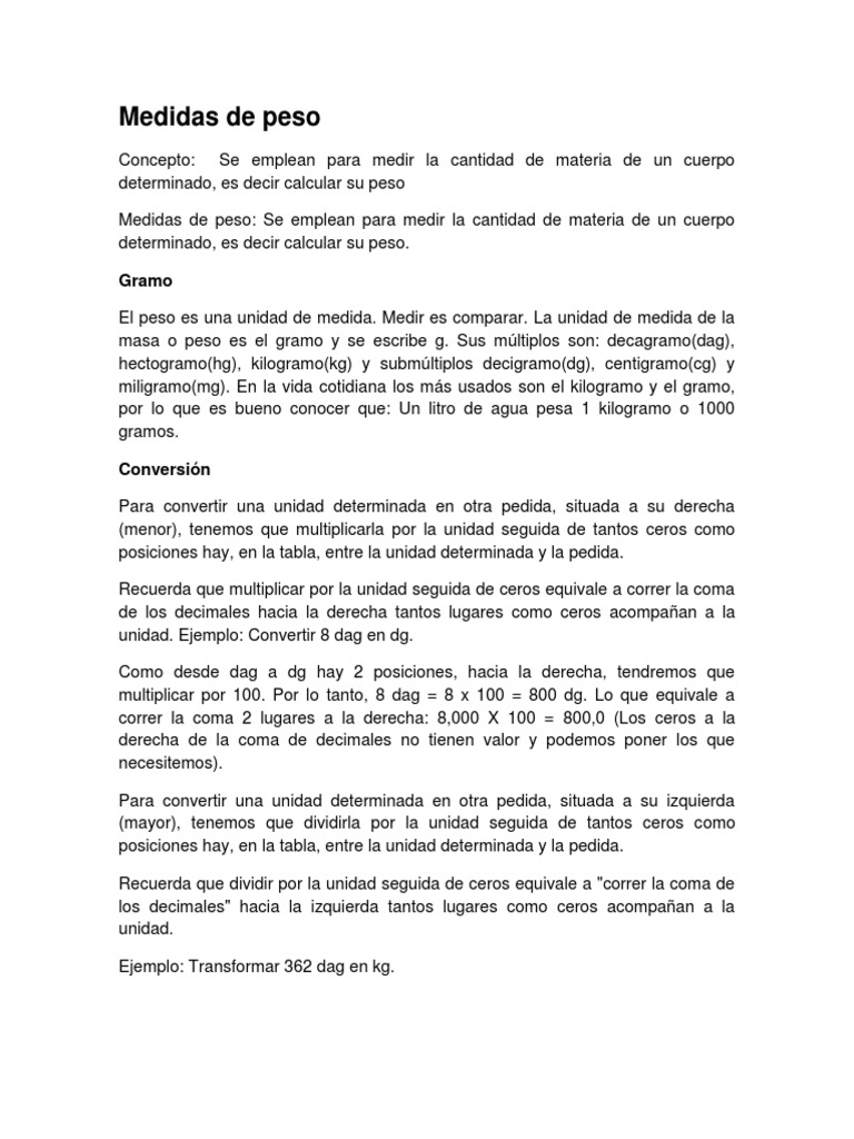 Medidas de Peso | PDF | Peso | Volumen