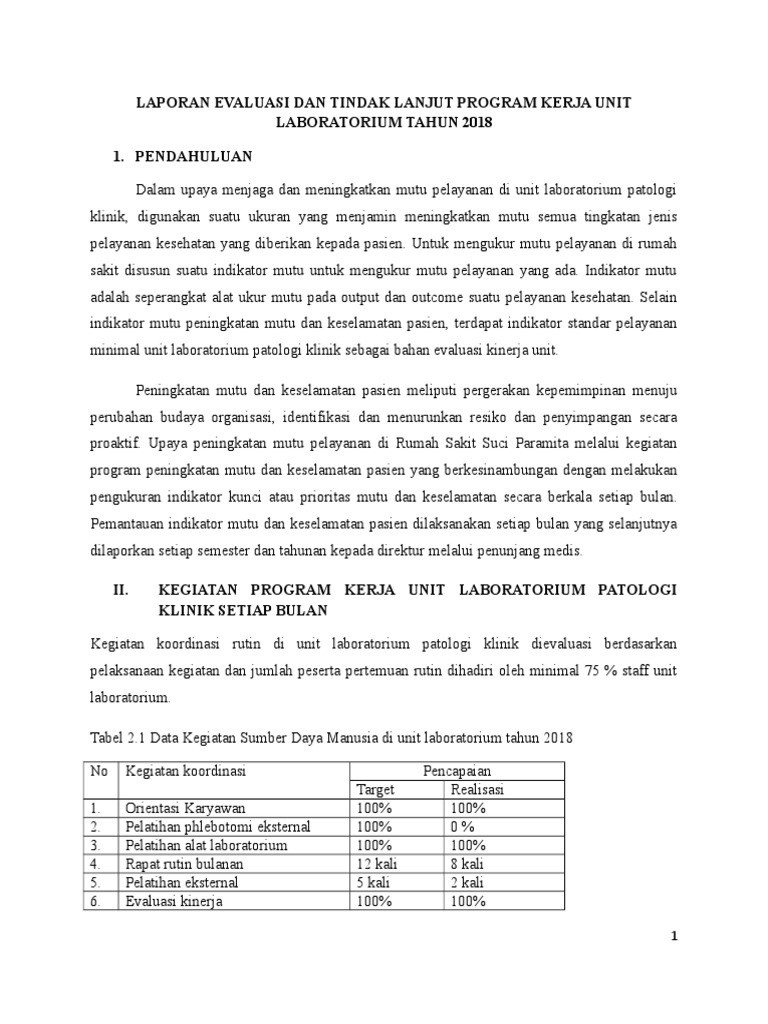 Laporan Evaluasi Program Kerja Laboratorium 2018 | PDF | Bisnis