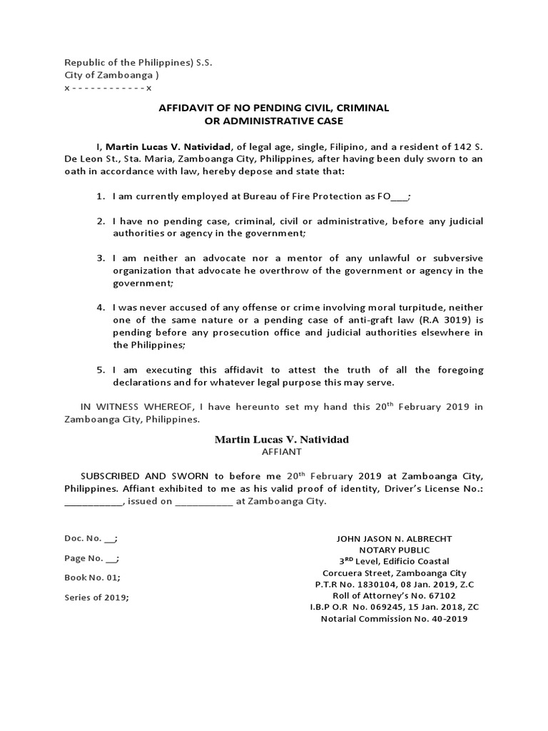Affidavit of No Pending Case | PDF