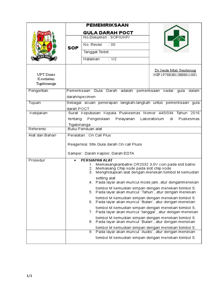 8.1.1.1.g SOP Pemeriksaan Gula Darah POCT | PDF