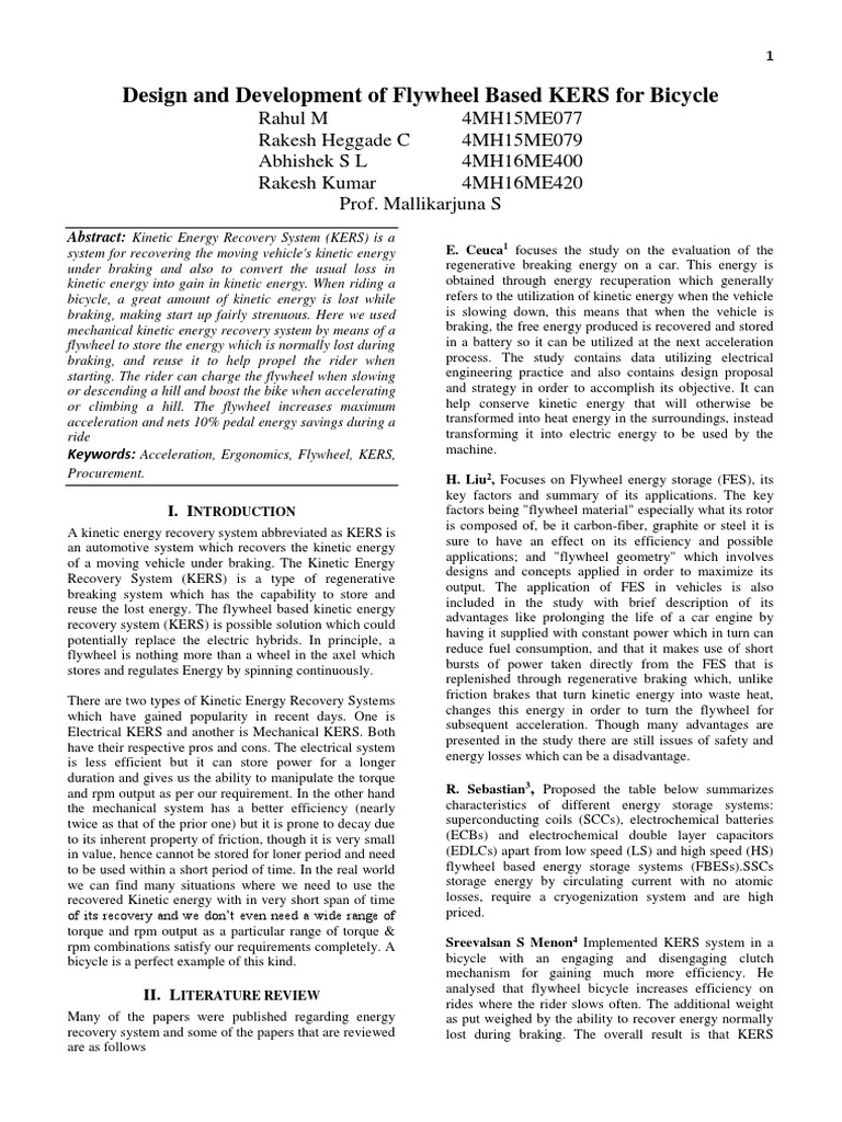 Flywheel KERS for Bicycle Efficiency | PDF | Brake | Vehicles