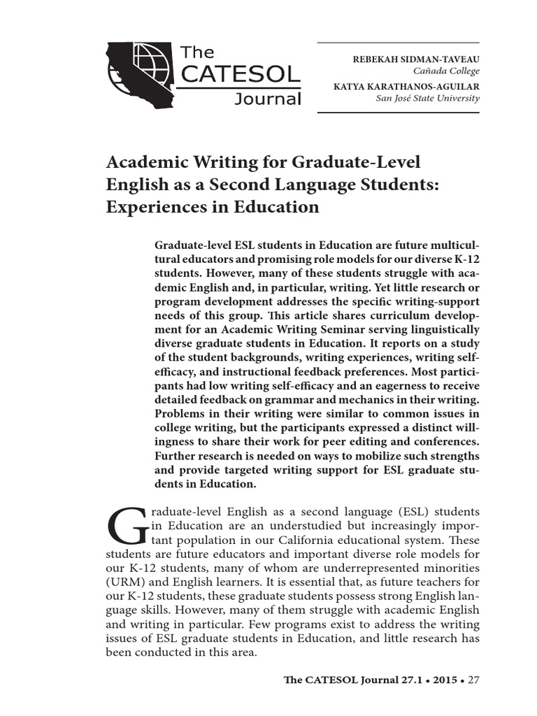 Academic Writing For Graduate-Level English As A Second Language ...
