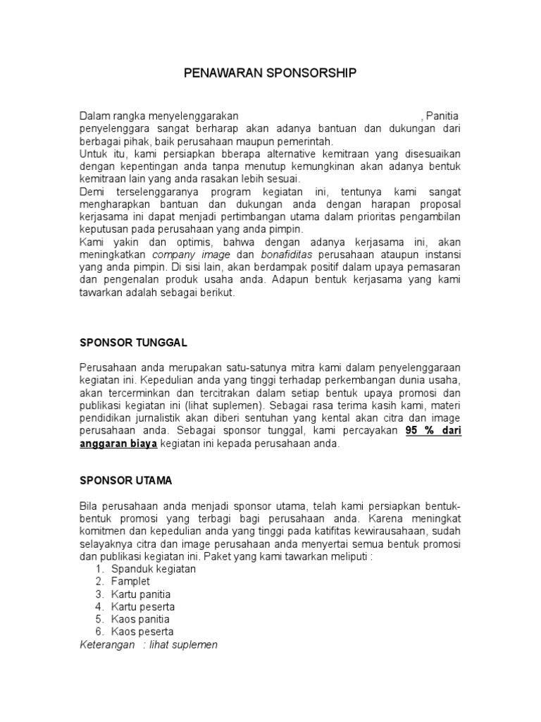 Penawaran Paket Sponsorship Sekolah | PDF