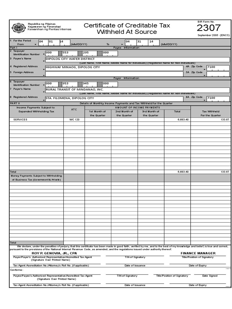 FORM 2307 | Withholding Tax | Taxpayer