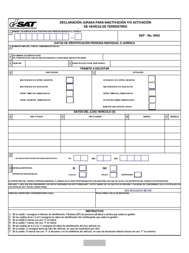 Formulario Sat 452 Editable | Gobierno | Política