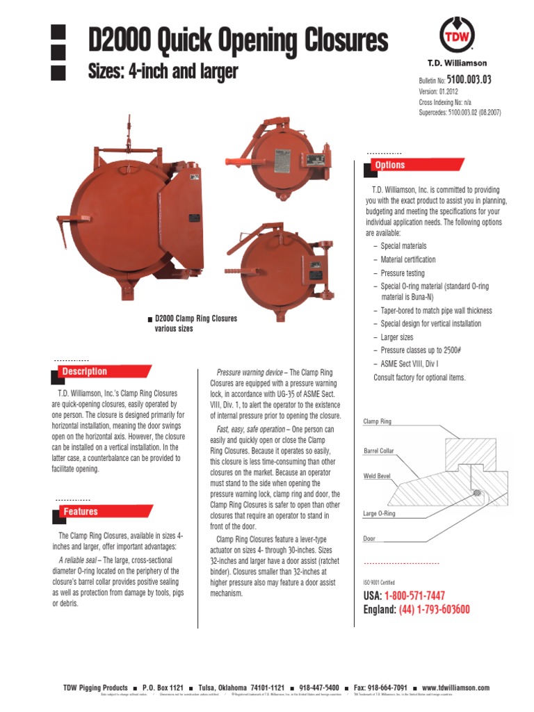 TDW - D2000 Quick Opening Closure | PDF | Door | Pipe (Fluid Conveyance)