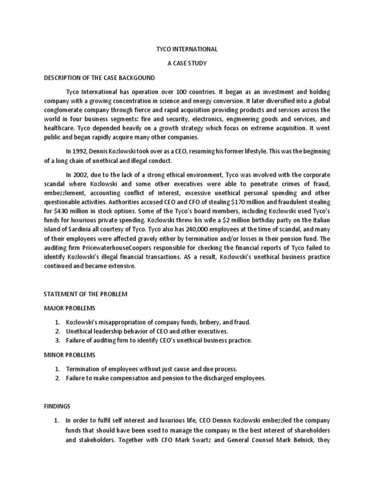 Final Tyco Case Study | PDF | Business Ethics | Corporate Social ...