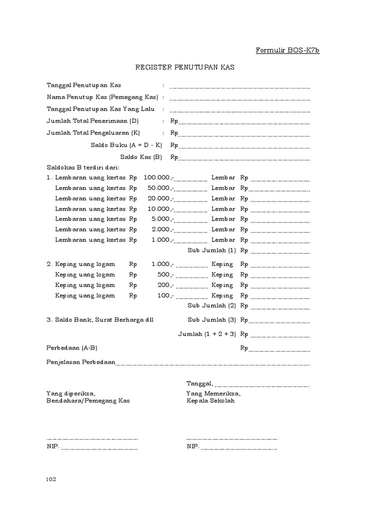 Form Opname Kas Dana Bos | PDF