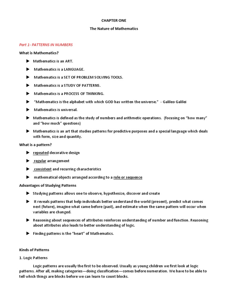 MMW Chapter 1 - Patterns in Numbers PDF | PDF | Pattern | Fractal