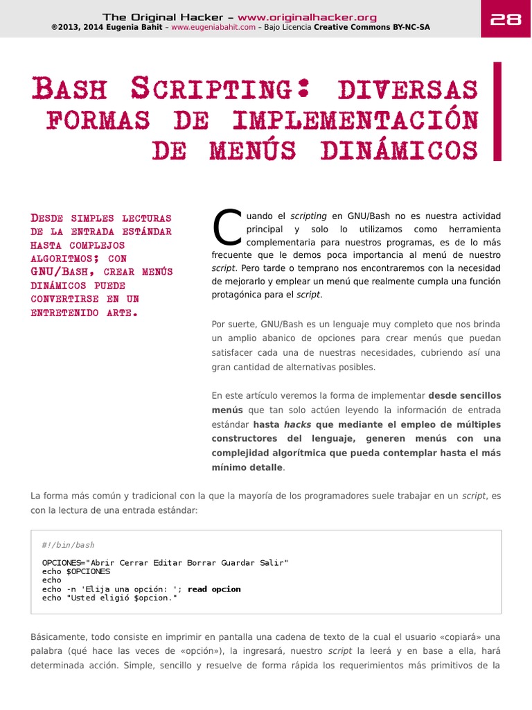 GNU Bash - Diferentes Formas de Generar Un Menú PDF | PDF | Lenguaje de ...