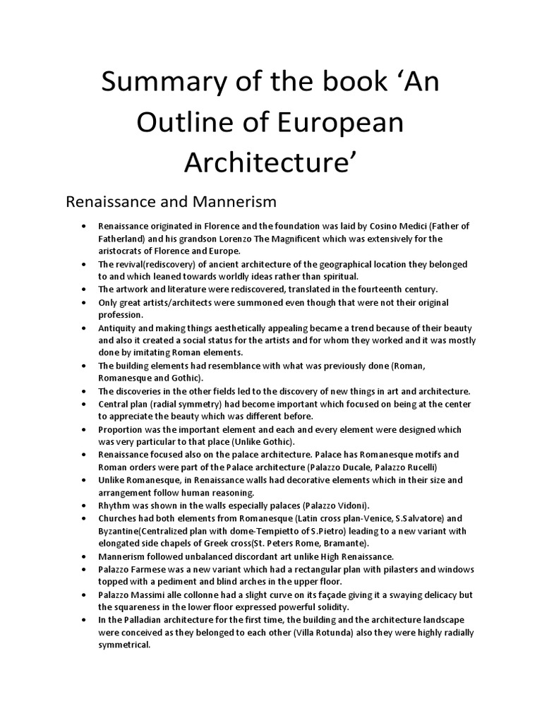 Summary of The Book An Outline of European Architecture': Renaissance ...