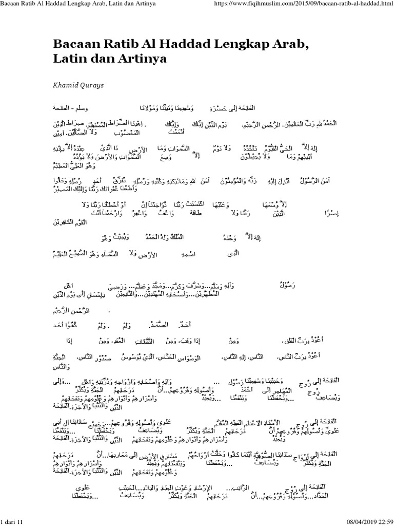 Bacaan Ratib Al Haddad Lengkap Arab, Latin Dan Artinya: Khamid Qurays | PDF | Prophets And ...