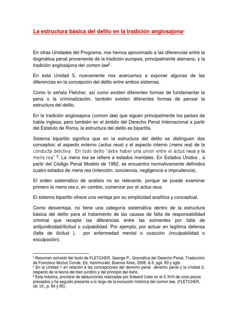 La ESTRUCTURA DEL DELITO ANGLOSAJON | PDF | Derecho penal | Mens Rea