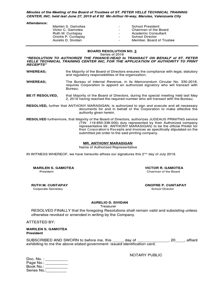 BOARD Reso Bir | PDF | Board Of Directors | Common Law