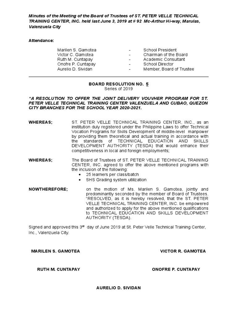 Board Resolution | PDF | Vocational Education | Educational Stages