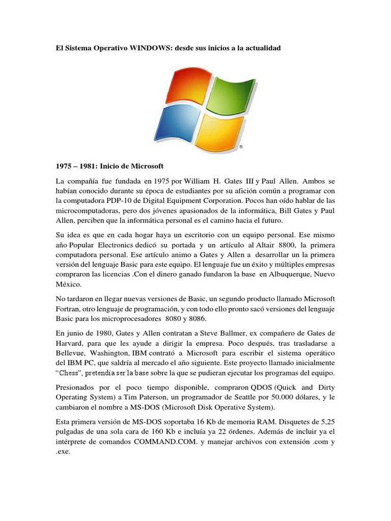 El Sistema Operativo WINDOWS | PDF | Windows 2000 | Microsoft Windows