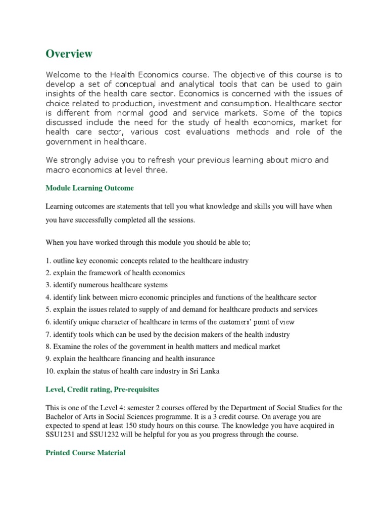 Module Learning Outcome | PDF | Economics | Health Economics