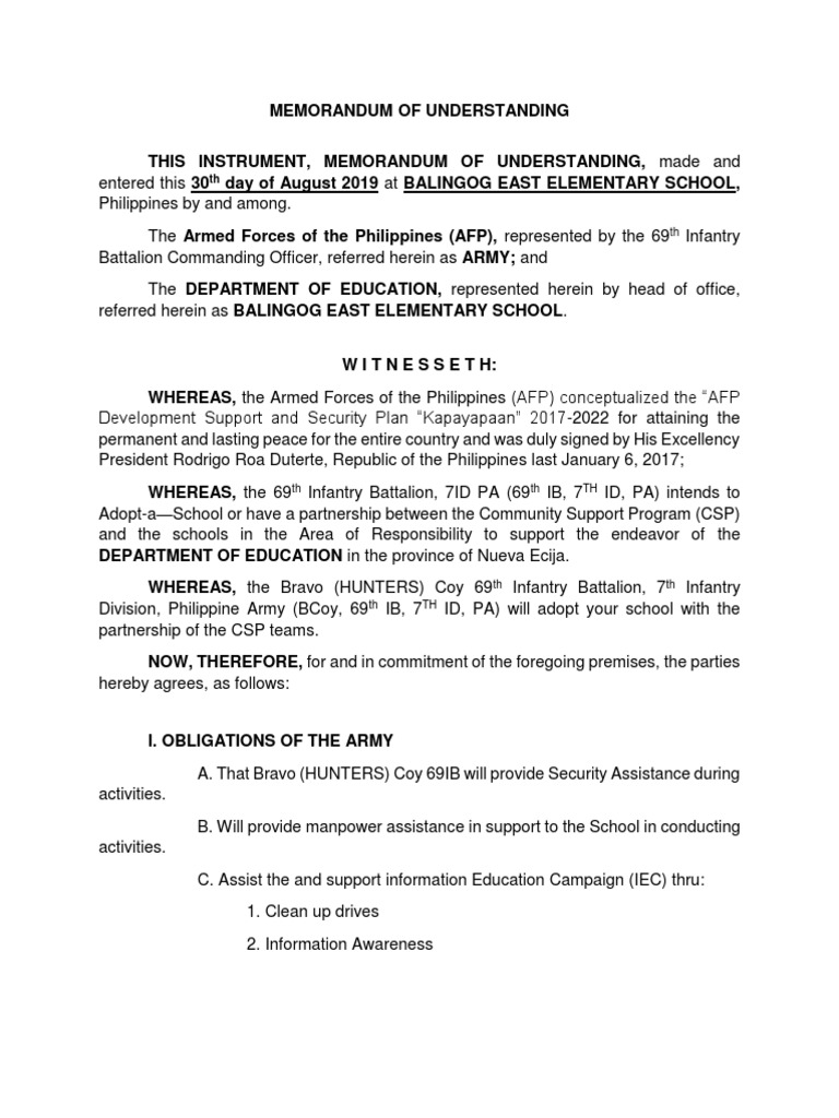 Memorandum of Understanding | PDF | Military Science | Military