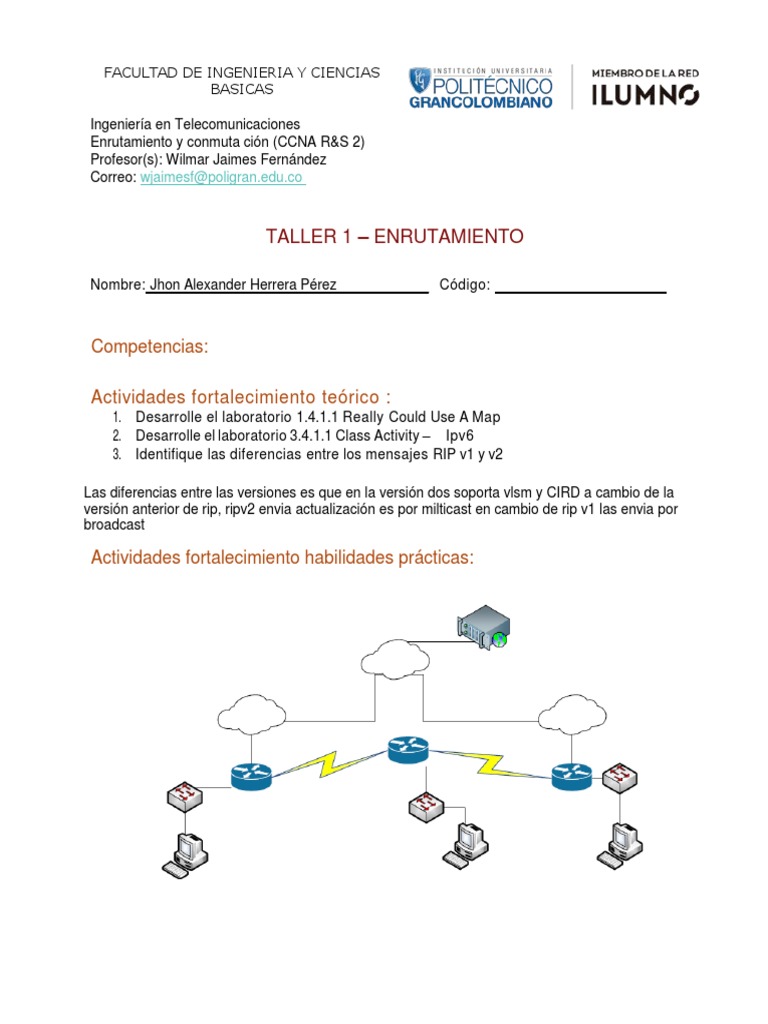 Taller 1 - Enrutamiento | PDF | Enrutador (Computación) | Yo Pv6