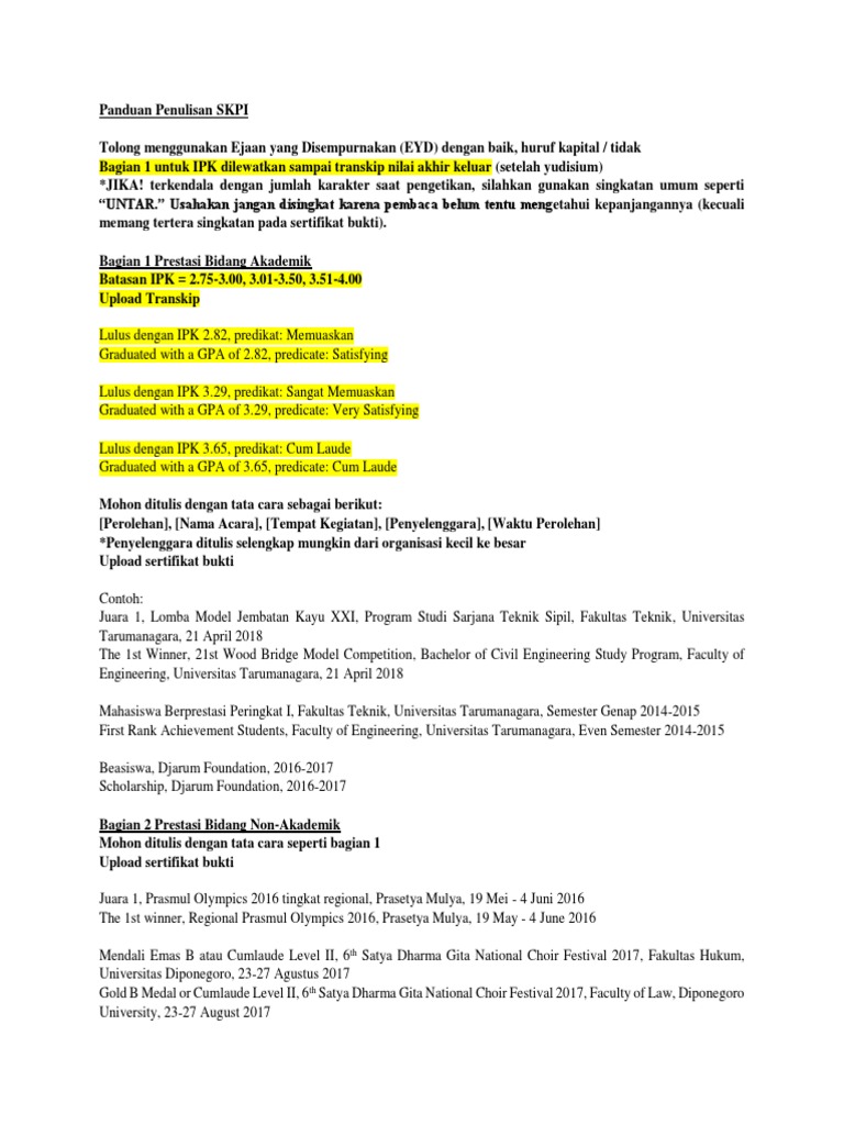 Contoh Penulisan SKPI (Short) | PDF