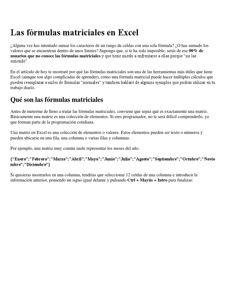 Las Fórmulas Matriciales en Excel | PDF | Matriz (Matemáticas) | Microsoft Excel