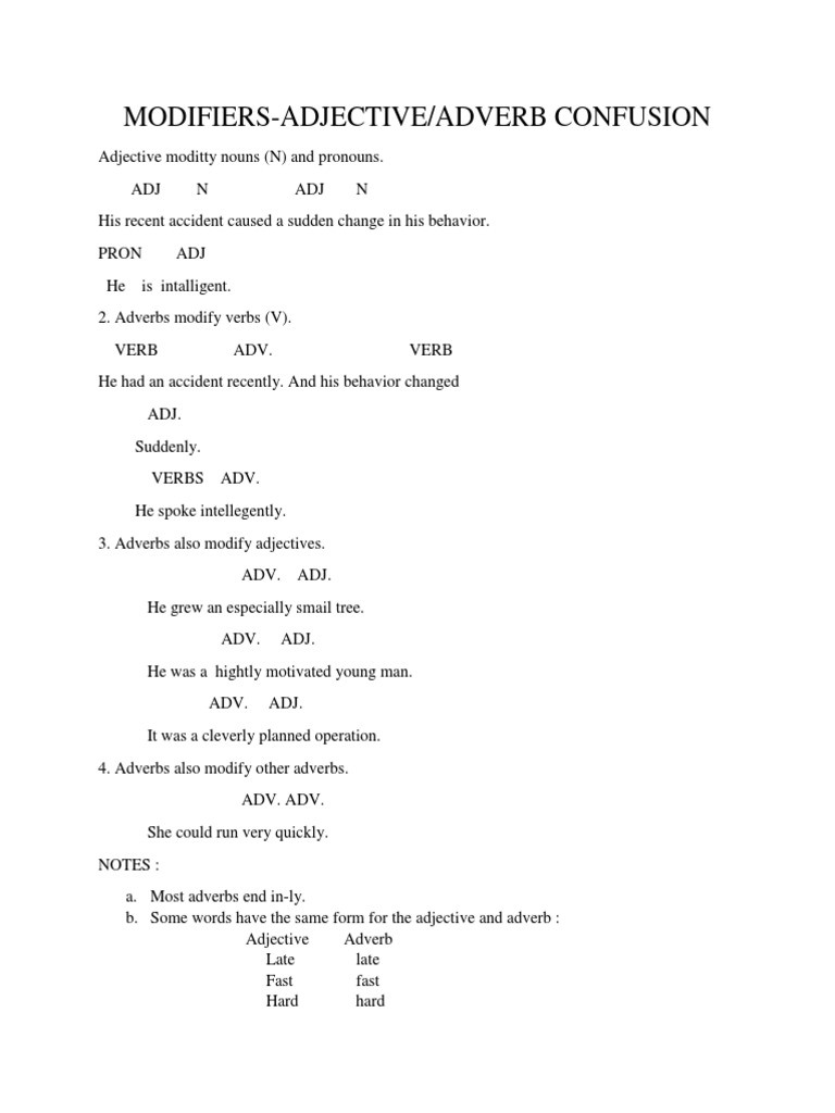 Modifiers-Adjective/Adverb Confusion | PDF | Seni & Disiplin Bahasa