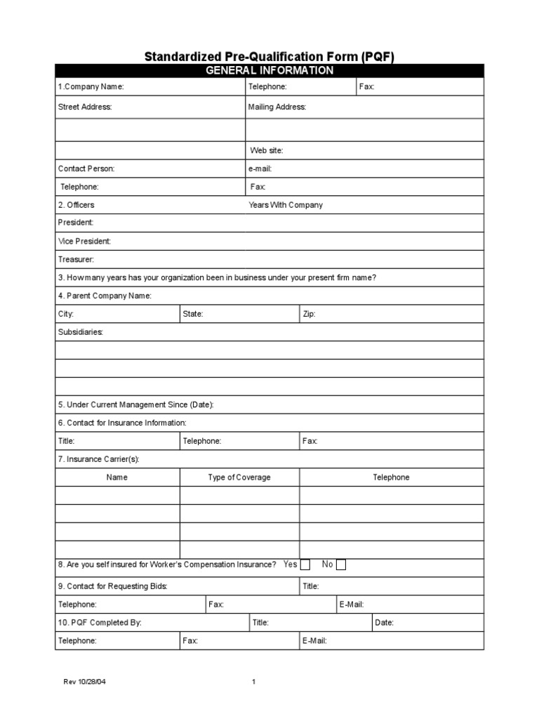 Standardized Pre-Qualification Form (PQF) : General Information | PDF ...